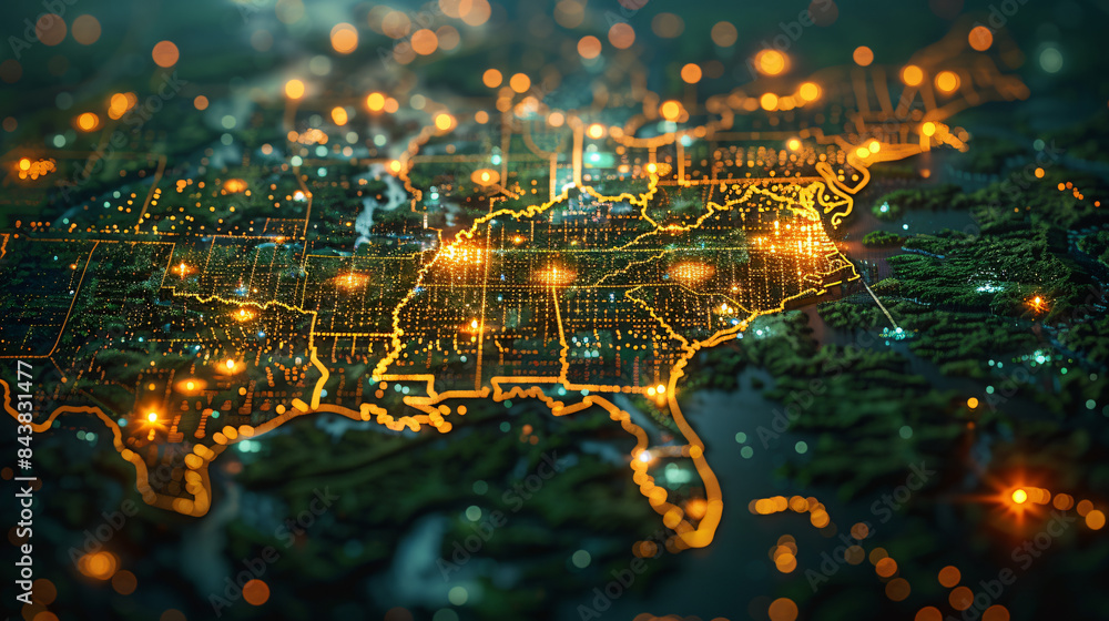 A map of a country highlighting areas Stock Photo | Adobe Stock