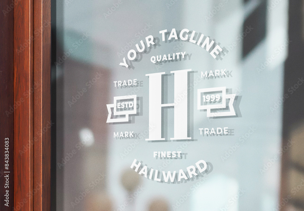 Window Logo Mockup Template Style Effect Wall Badge Sign Signboard ...