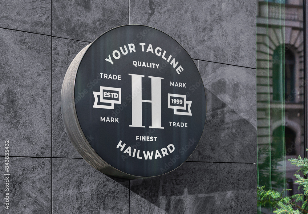 Logo Mockup Template Style Effect Wall Badge Sign Signboard Metal Text ...