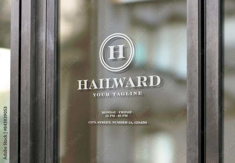 Window Logo Mockup Template Style Effect Wall Badge Sign Signboard ...