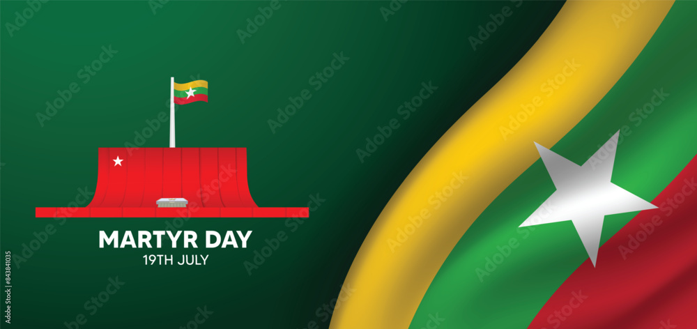 Poster Burmese martyrs day arzarni mausoleum memorial Myanmar vector ...