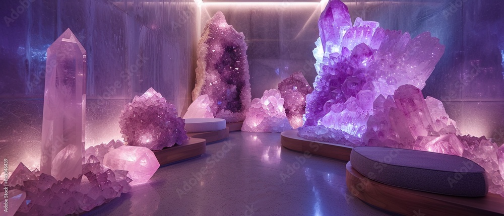 A crystal healing chamber where advanced technology amplifies the ...