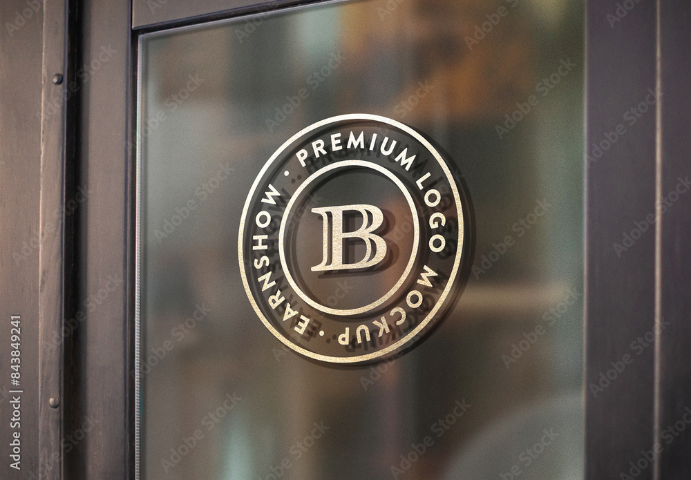 Window Logo Mockup Template Style Effect Wall Badge Sign Signboard ...