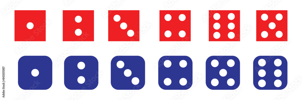 Game dice set isolated on transparent background. Set of dice in flat and linear design from one ...