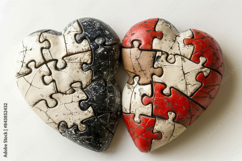 Heart and brain with puzzle pieces fitting together, symbolizing unity ...