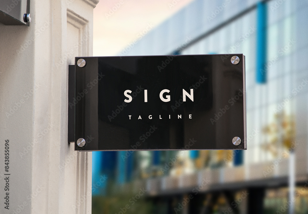 Logo Mockup Template Style Effect Wall Badge Sign Signboard Metal Text ...
