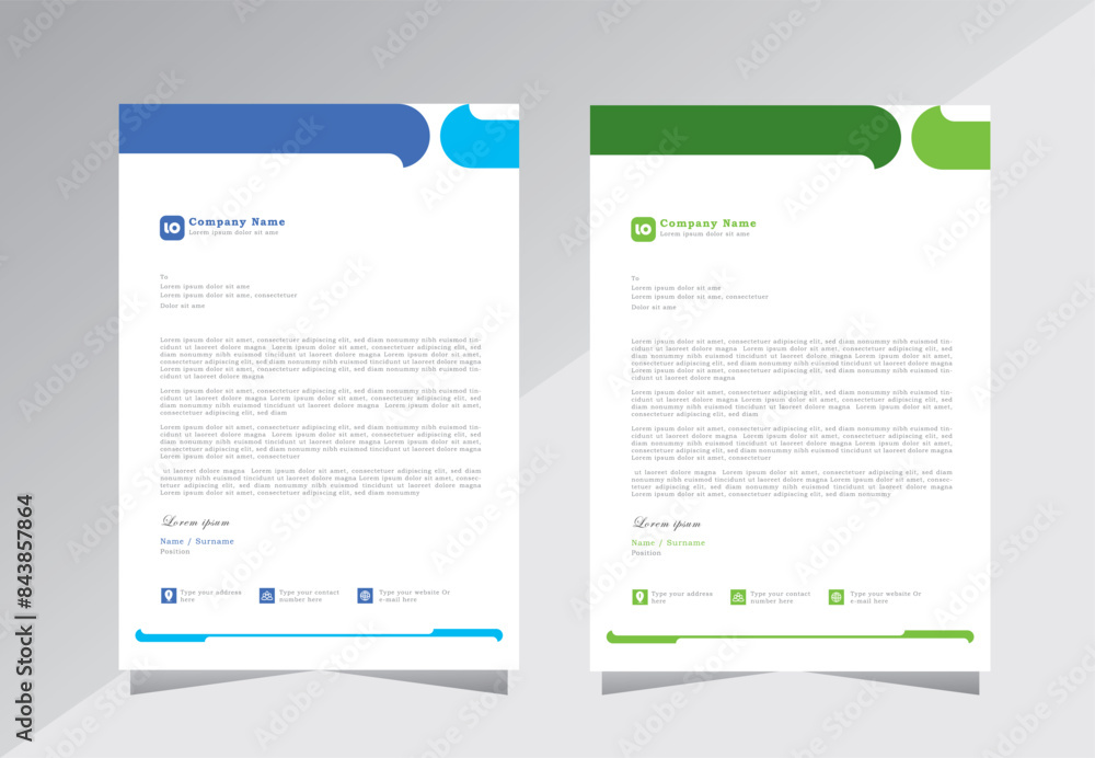 Simple letterhead template with standard A4 sizes, Green and blue ...