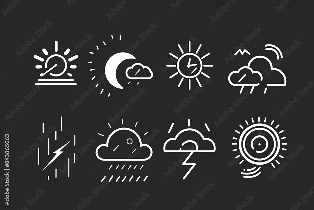 Minimalist weather icon set, vector line art style, clean geometric ...