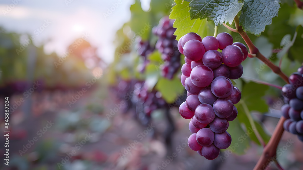 A cluster of ripe vibrant red grapes. The purple colour of the organic ...