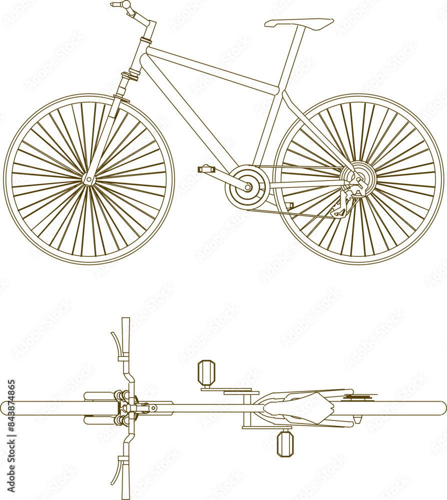 Vector silhouette illustration sketch of a detailed design of a bicycle ...