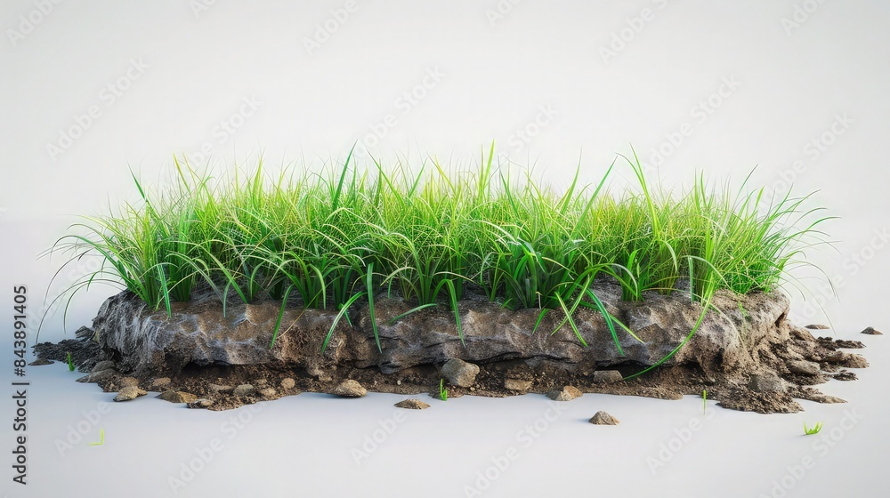 Grass 3D ground land green field earth garden soil isolated background ...