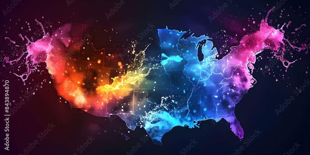 Colorful USA election map with splashy points indicating voting results ...