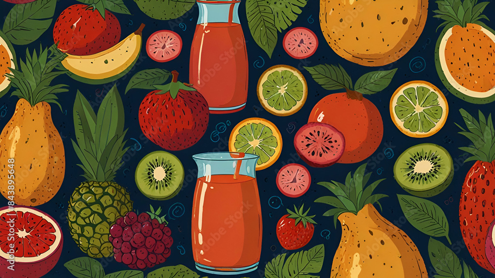 Flat hand-drawn fruit collection, tropical fruits, graphic design ...