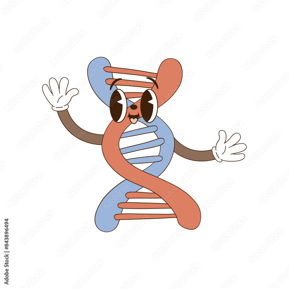 Retro groovy funny cartoon DNA character. Human organ anatomy medical ...
