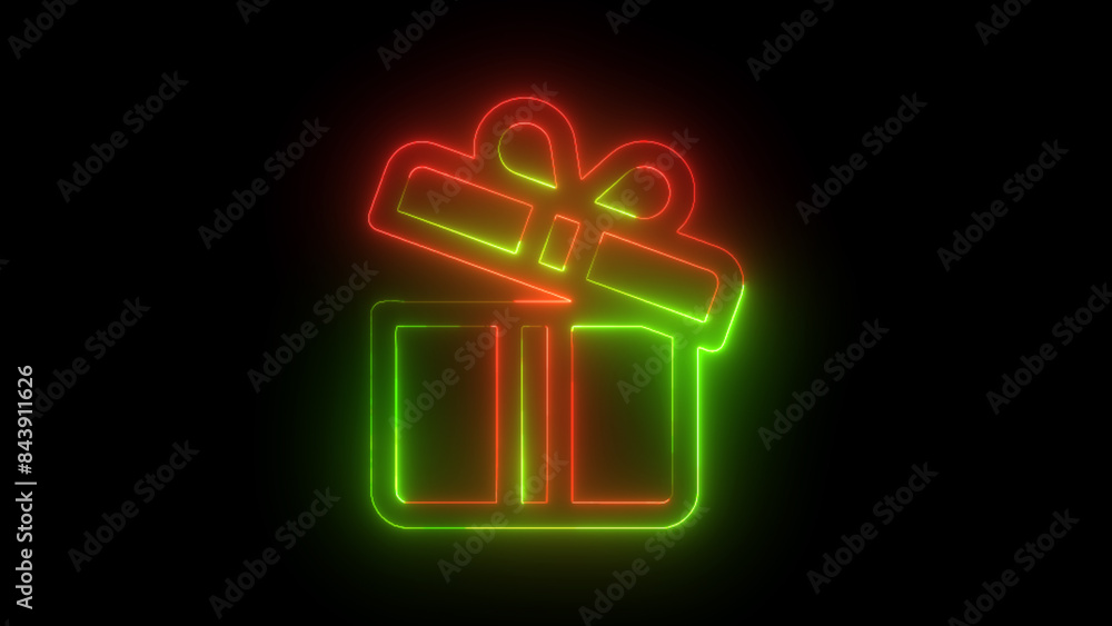 Neon Glowing Green Gift Box Icon - Bright Green Light Symbol ...