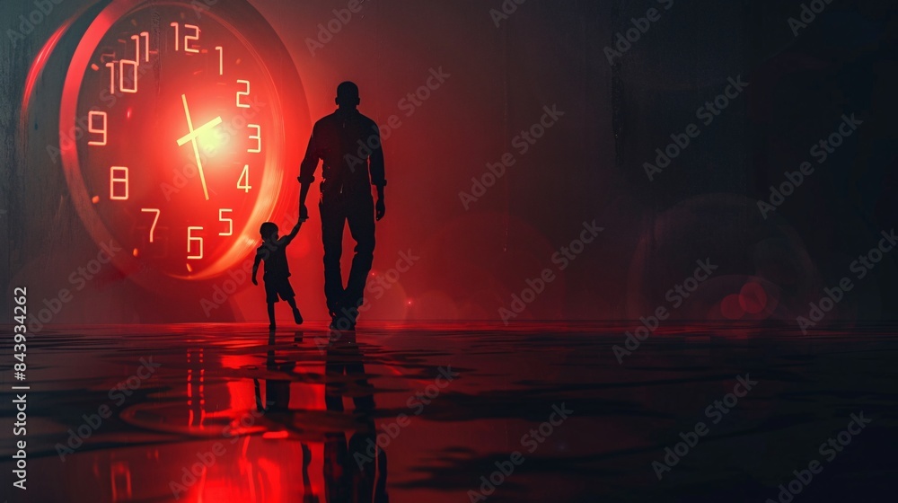 Heartfelt shot of a father guiding his child's steps while walking past ...