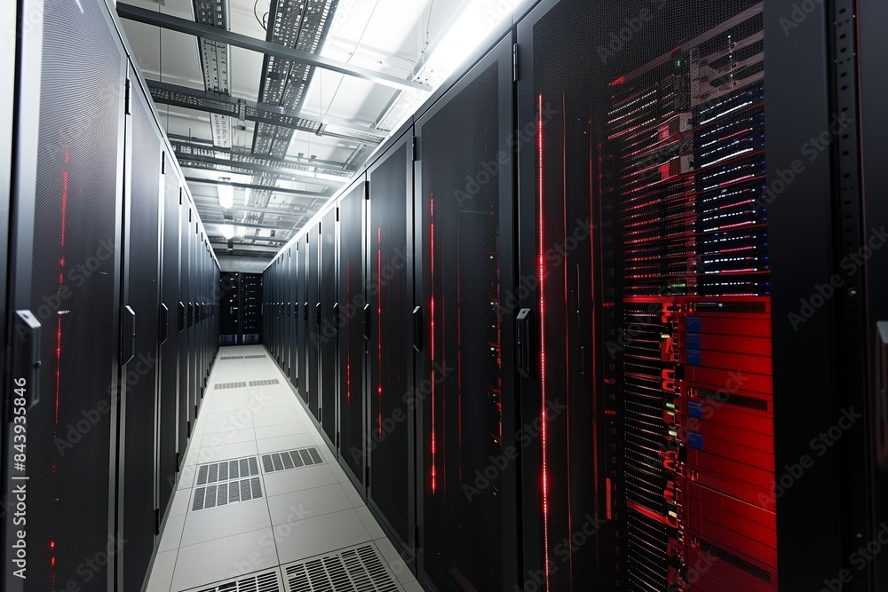 Server room interior. Modern server and communications. Data storage ...