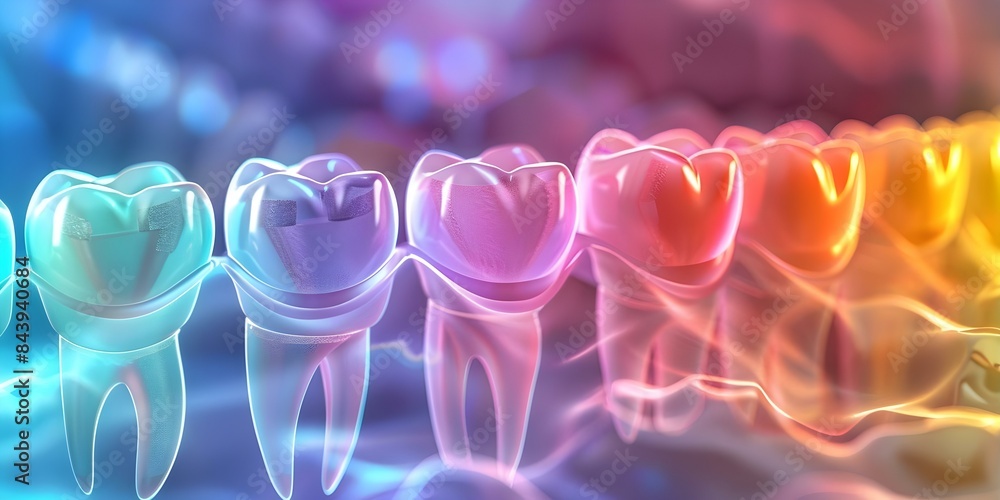 Installation of colorful glowing dental implant in jaw with artificial ...