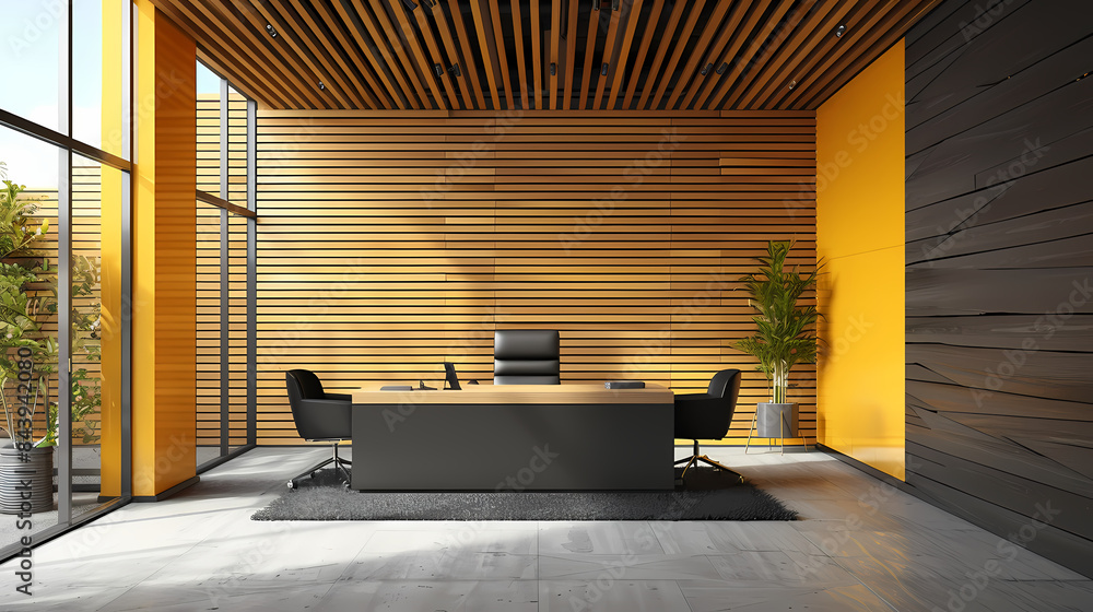 Modern office interior design with a yellow and black color scheme ...