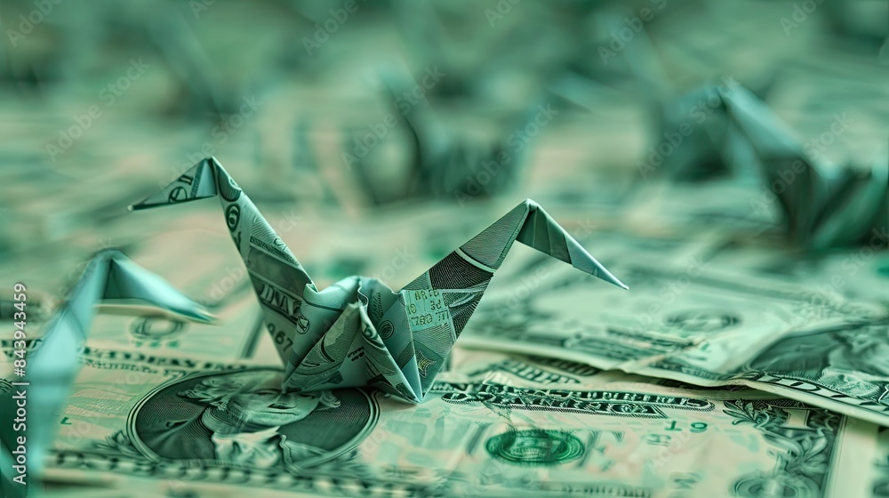Origami dollar bills folded into symbols representing the influence of ...