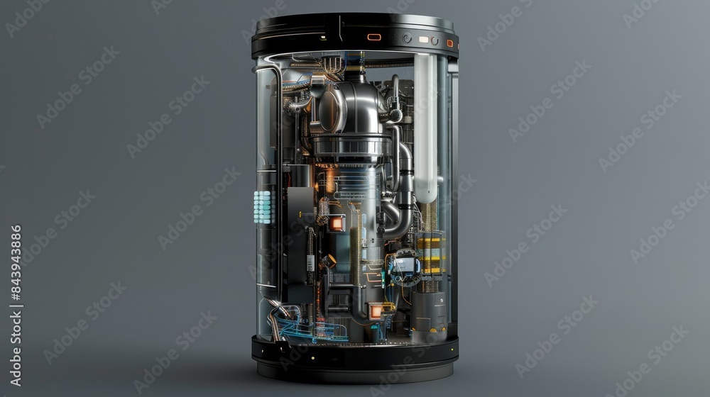 highly detailed and complex mechanical device enclosed within a ...