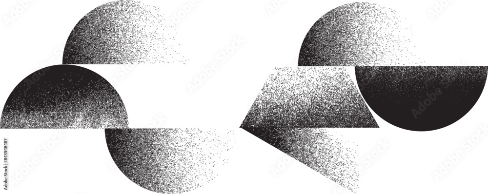 Distorted geometric half circle . Minimal art design . Noise destroyed ...