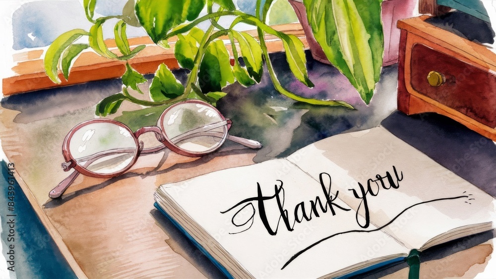 Thank You Letter with Glasses and Greenery. A cozy scene with a ...
