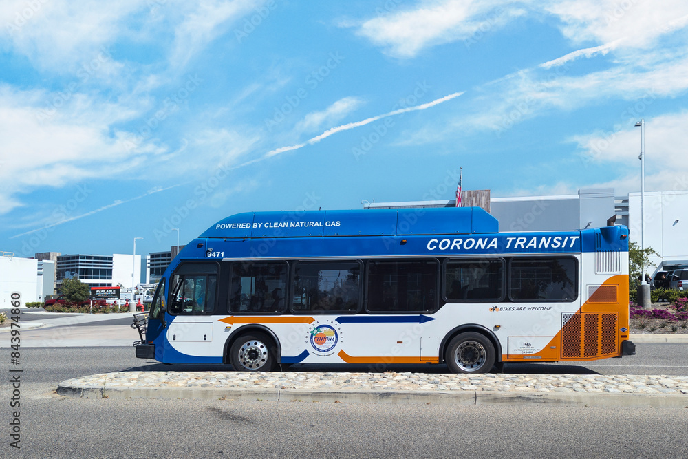 Corona, CA, USA - June 5, 2024: Natural gas powered bus operated by ...