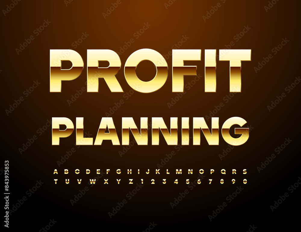 Vector business emblem Profit Planning. Premium Golden Font. Elite ...