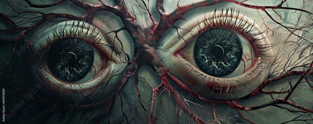 Artistic portrayal of realistic human eyes with detailed roots and ...