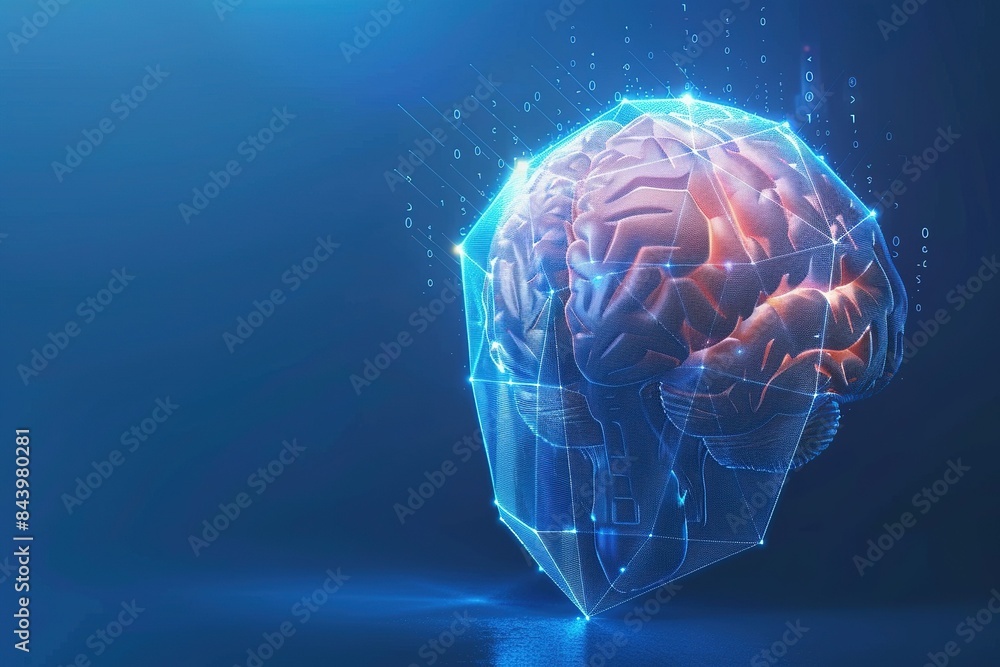 Human brain in guard shield. Cyber security concept with glowing low ...