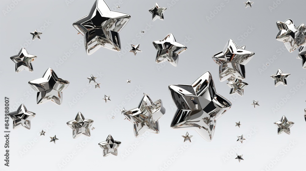 3d chrome stars Render 3d cyber chrome galaxy emoji with falling and ...