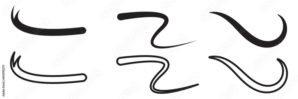 Set of Swoosh and swoop underline typography tails shape in flat styles ...