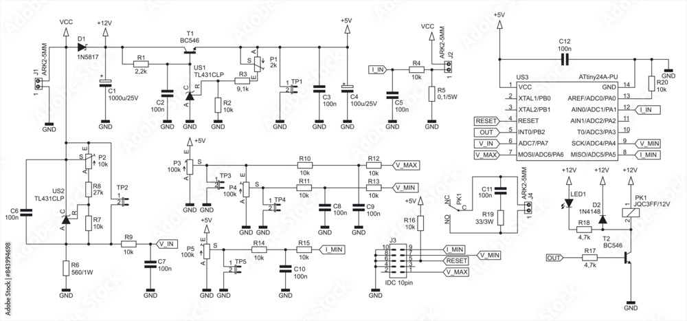 Schematic diagram of electronic device on sheet of paper. Vector ...