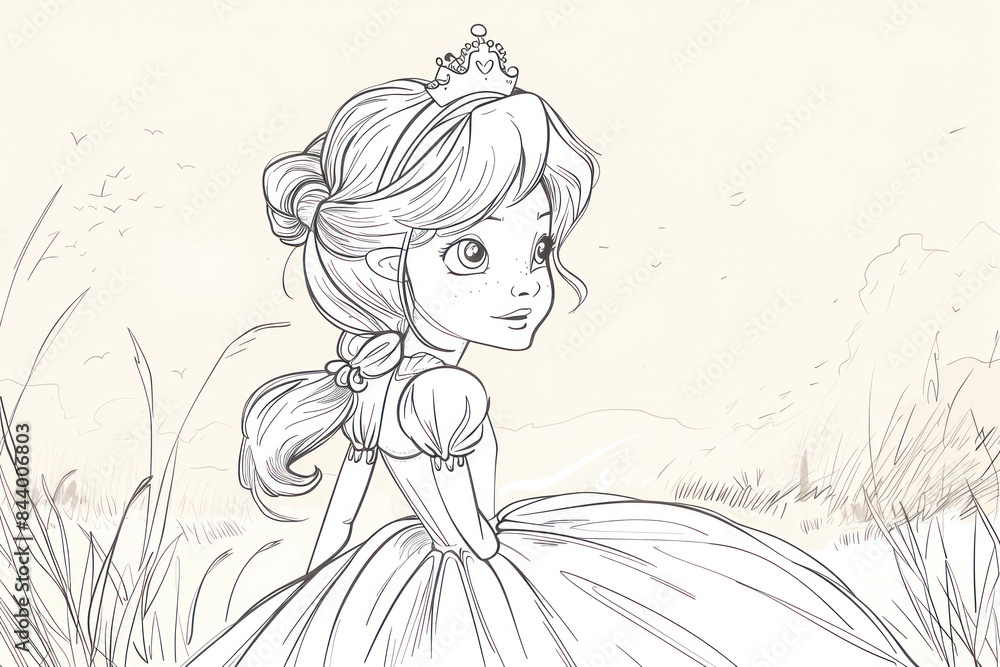 Princess coloring book, outlines sketch. Line art of little princess ...
