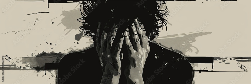 Facepalm man drawing, disappointment guy sketch, sad covering face with ...