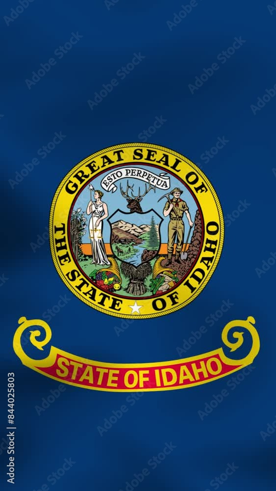 Vertical, portrait, waving national flag of Idaho. Smooth animation ...