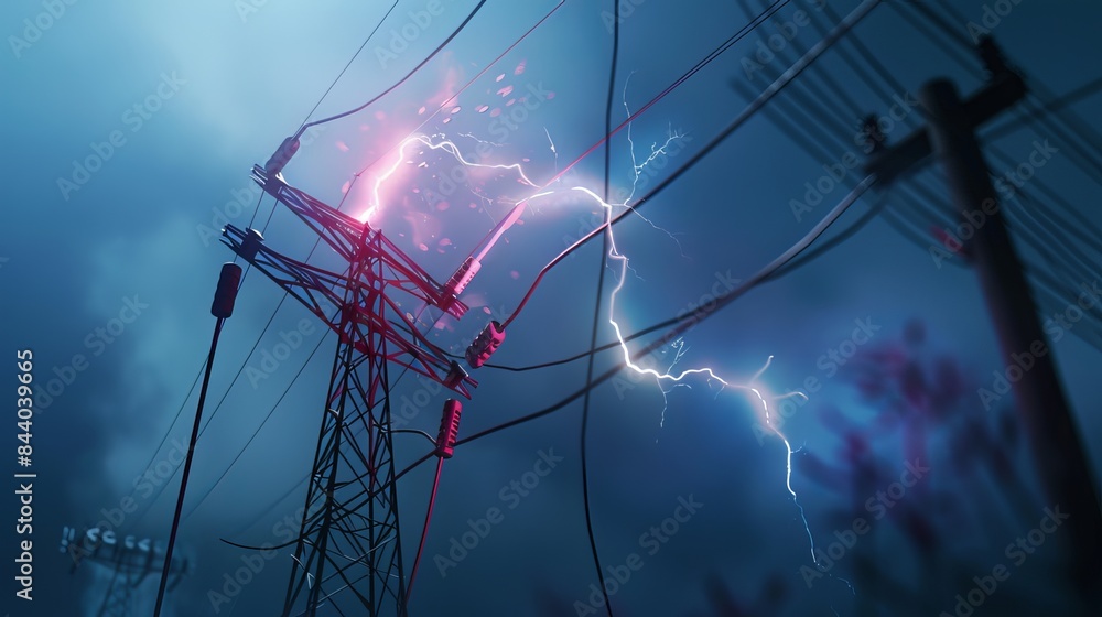 Electric cable break with electric discharge. Illustration of power ...