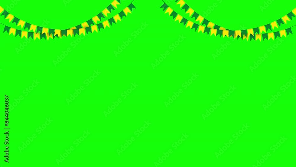 Flag lines of green and yellow triangle flags hanging from the top ...