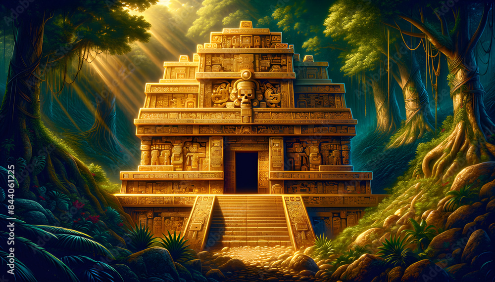 Golden Maya temple stands majestically in the jungle, its ancient ...