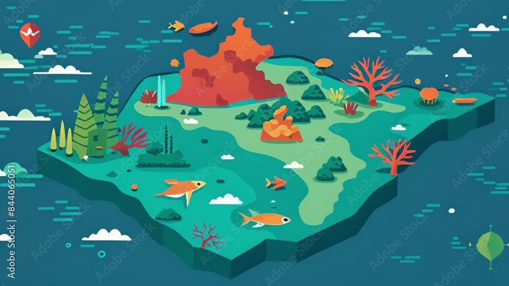 A detailed map of a coral reef system created using geospatial data to ...