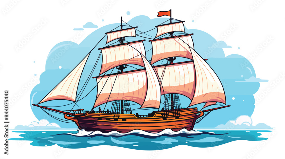 cartoon sailing ship 2d flat cartoon vactor illustr Stock Vector ...