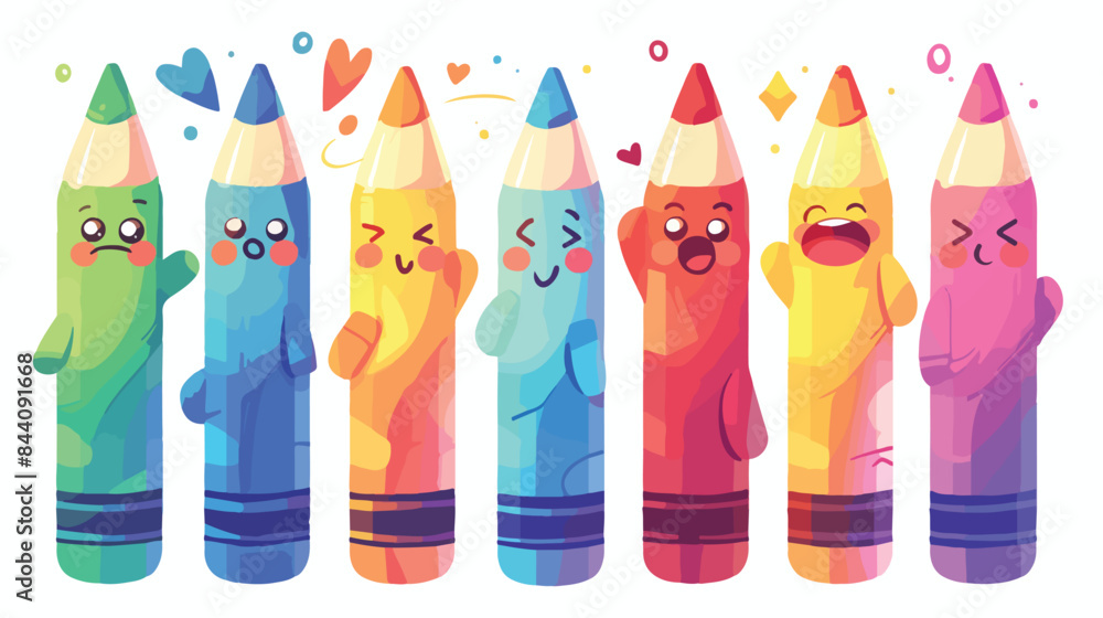 Cute kawaii crayons characters clipart vector set. Stock Vector | Adobe ...