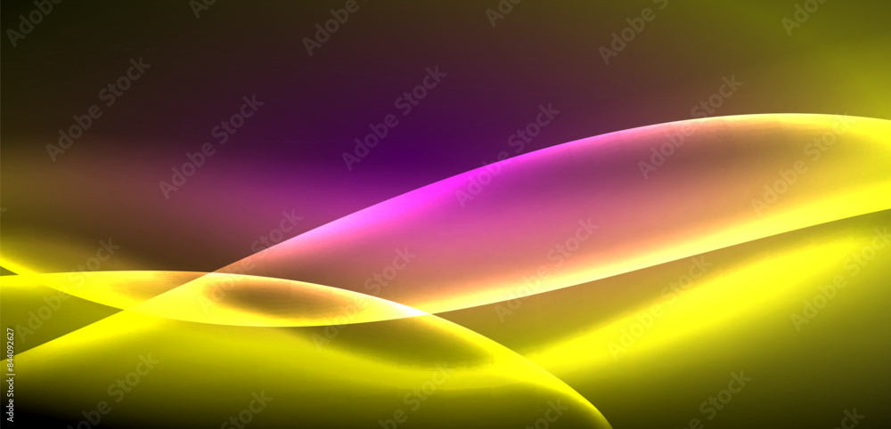 Dynamic waves in ethereal glow of neon lights. Concept merges fluidity ...