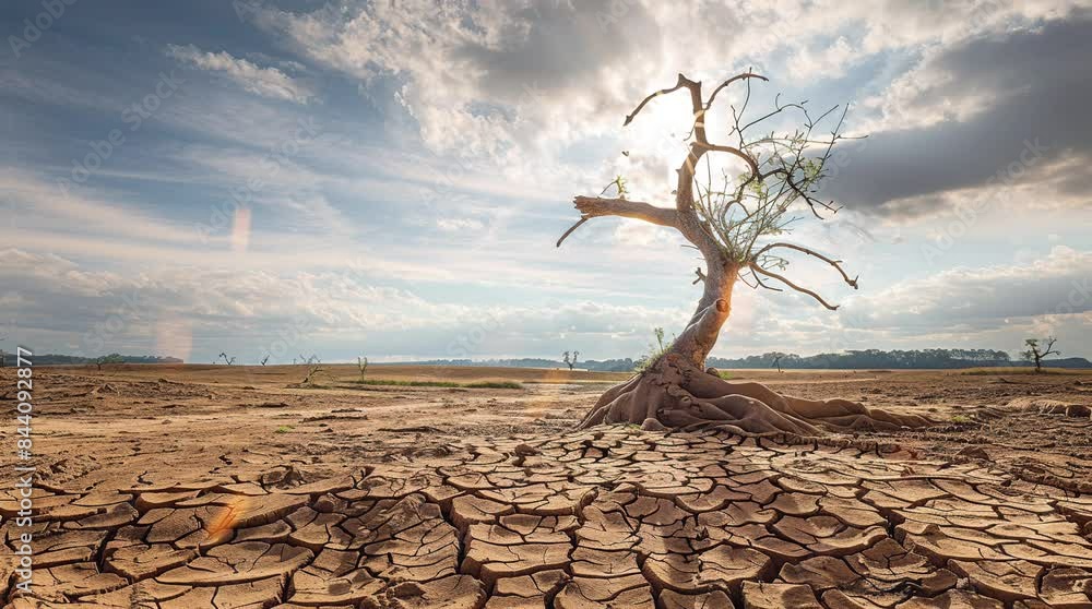 Desolate Wasteland: Cracked and Dry Ground Surrounds Dead Tree ...