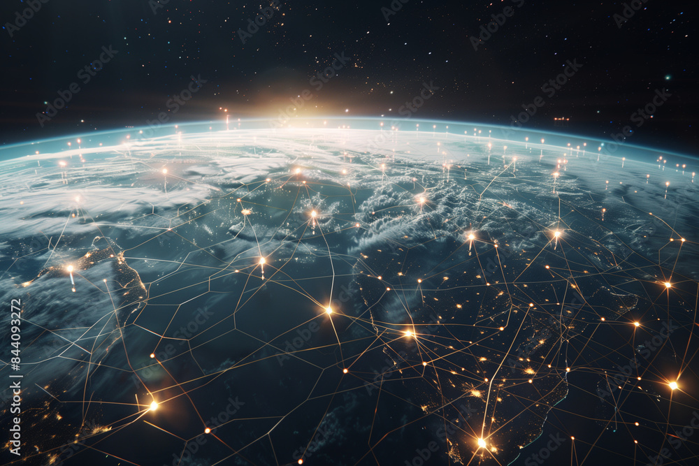 Digital connections forming around the Earth illustrate the vast ...