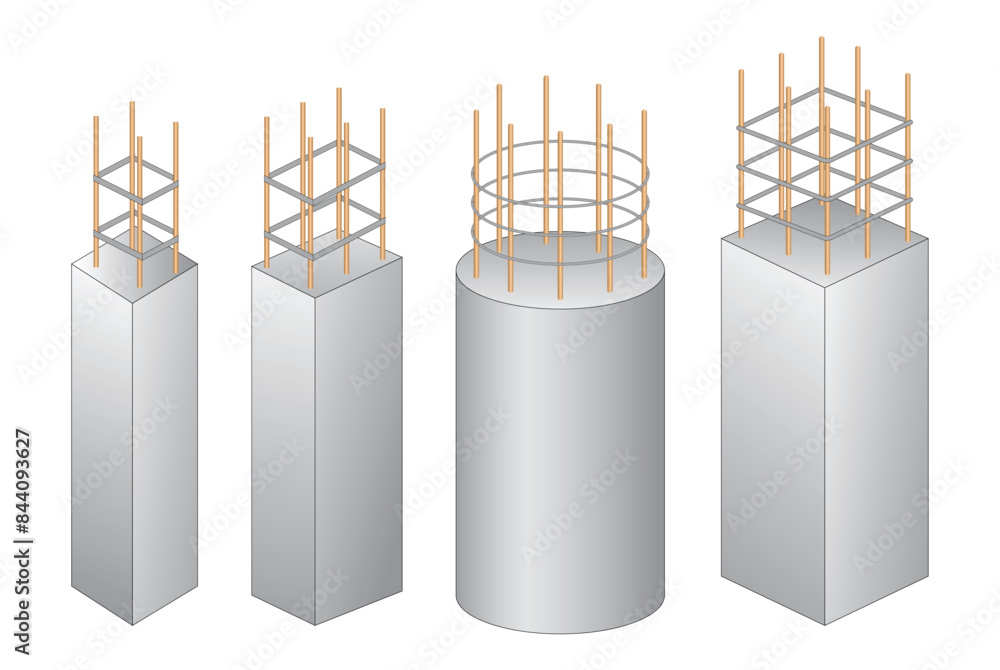 Poster Set of steel column foundation in reinforced concrete block ...