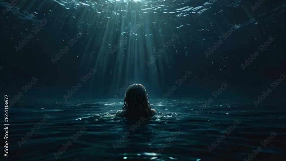 Woman Drowning in seawater, girl underwater in ocean, female swimming ...