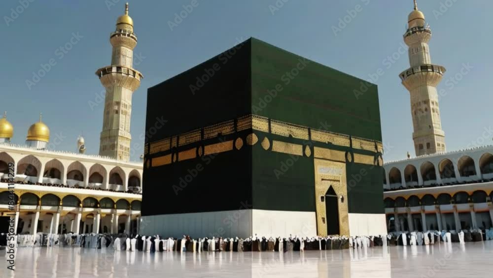 Holy site of Kaaba in Mecca in Saudi Arabia, people praying at Kaaba ...