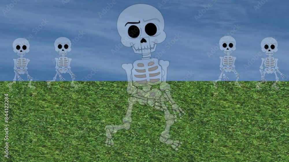 2D animation of a human skeleton, who is having fun, walking with ...